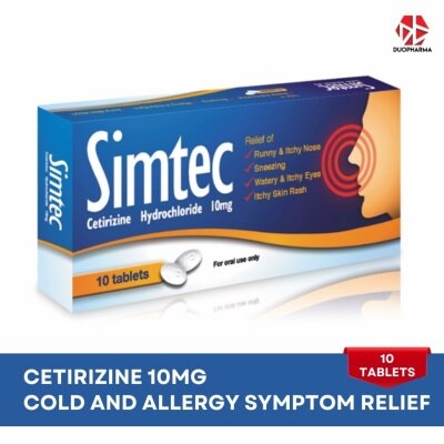 SIMTEC Cetirizine 10Mg (Relief Cold And Allergy Symptoms) Tablet 10s ...