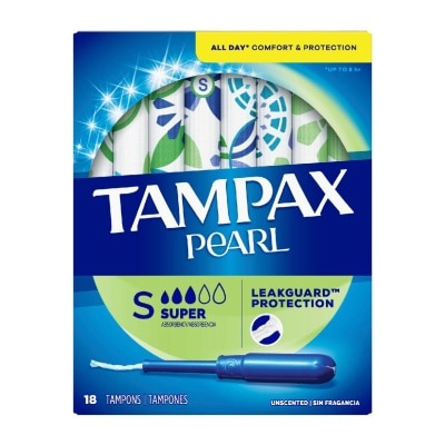 TAMPAX Pearl Plastic Super Absorbency Unscented Tampons 18s | Feminine ...