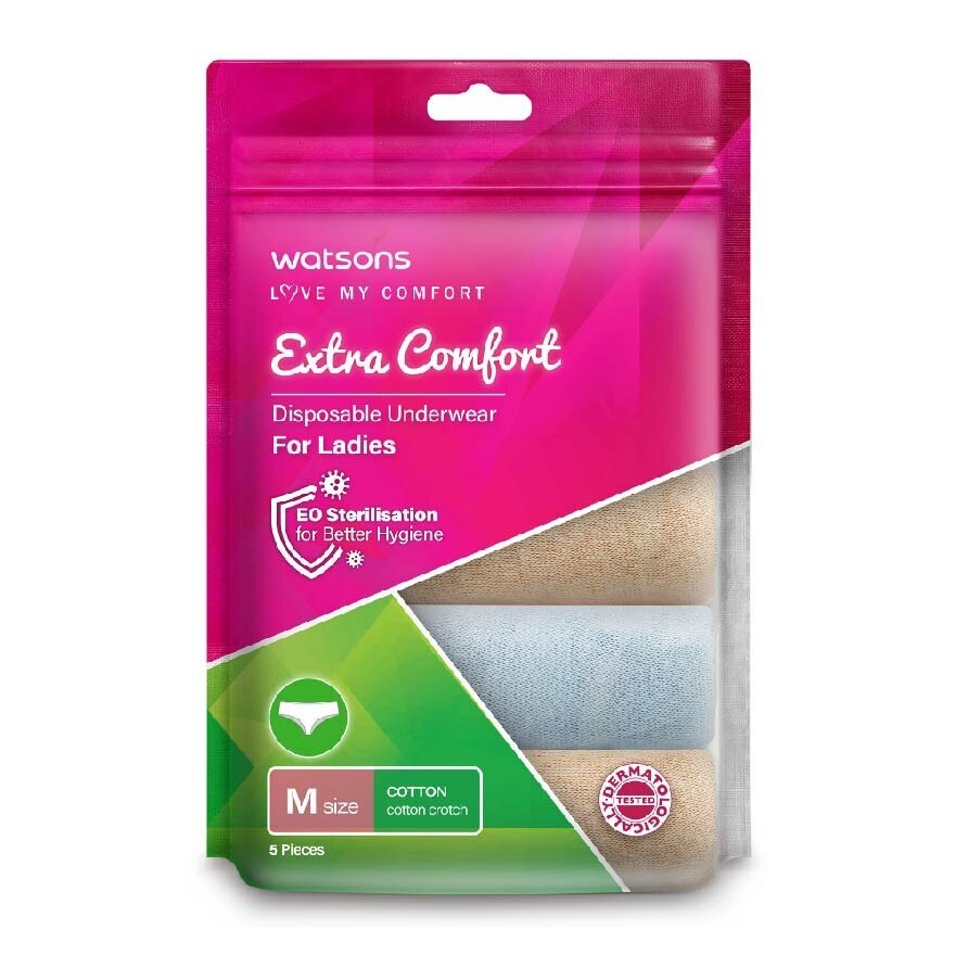 WATSONS Extra Comfort Disposable Underwear for Ladies Size M Cotton Dermatologically Tested 5s Cotton Paper Watsons Singapore