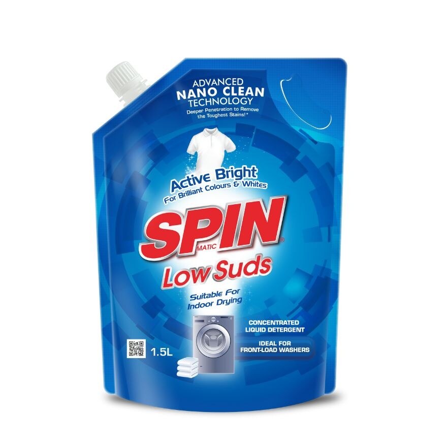 SPINMATIC Low Suds Laundry Liquid Detergent Refill Active Bright 1.5L Household Watsons Singapore