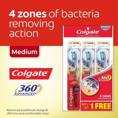 COLGATE Colgate 360 Advanced Medium Toothbrush Value Pack 3 Pieces ...