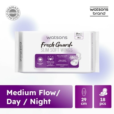 WATSONS Fresh Guard+ Slim Soft Wings Medium Flow Sanitary Pad 29cm 18s ...