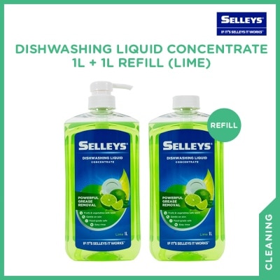 SELLEYS Dishwashing Liquid Concentrate Lime Twin Pack (1L + 1L Refill ...