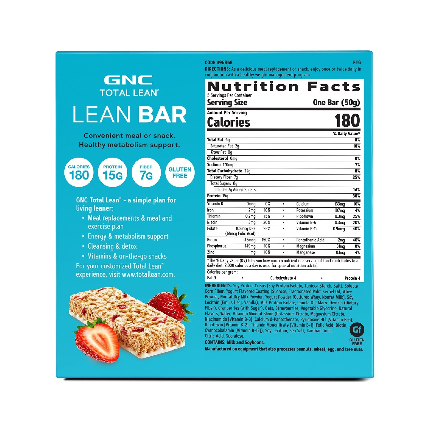 GNC Total Lean Bar Protein Snack Bar Strawberry Yogurt 50g x5 (Expiry ...