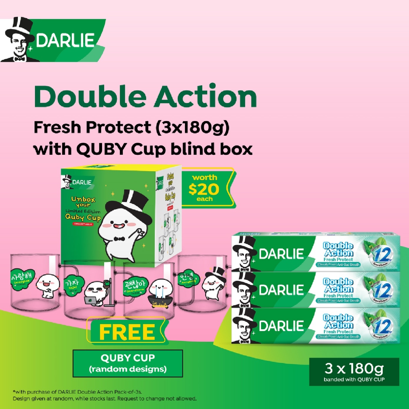 DARLIE Double Action Fresh Protect Toothpaste 180g x 3s + Quby Cup ...